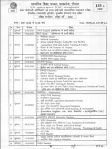 MP Board Time Table 2022 Class 10th and Class 12th